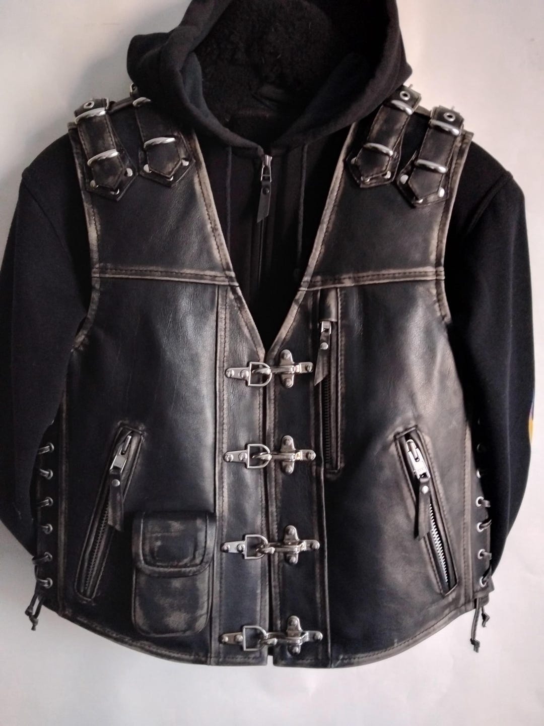 Blazing Flames.biker Vest. Genuine Leather-1.6mm: Black.leather With ...