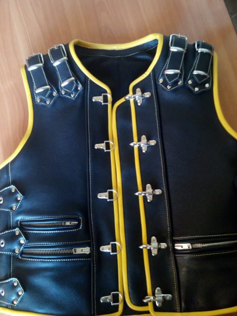 Biker Vest. Patch Vest. Genuine Leather: 1.8mm. Black Leather With ...