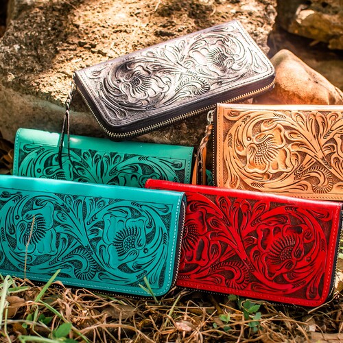 Hand Tooled Leather Wallet - Etsy