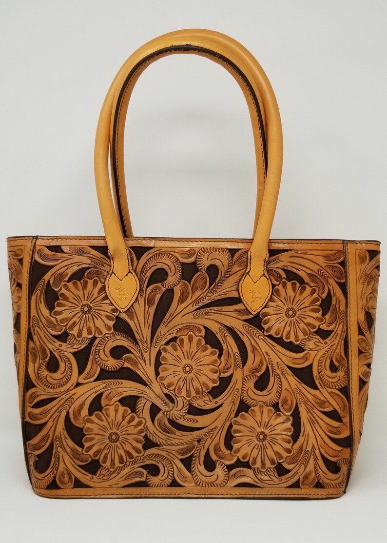 Leather Tote Handcrafted Tooled Bag Floral Bag CUSTOM - Etsy