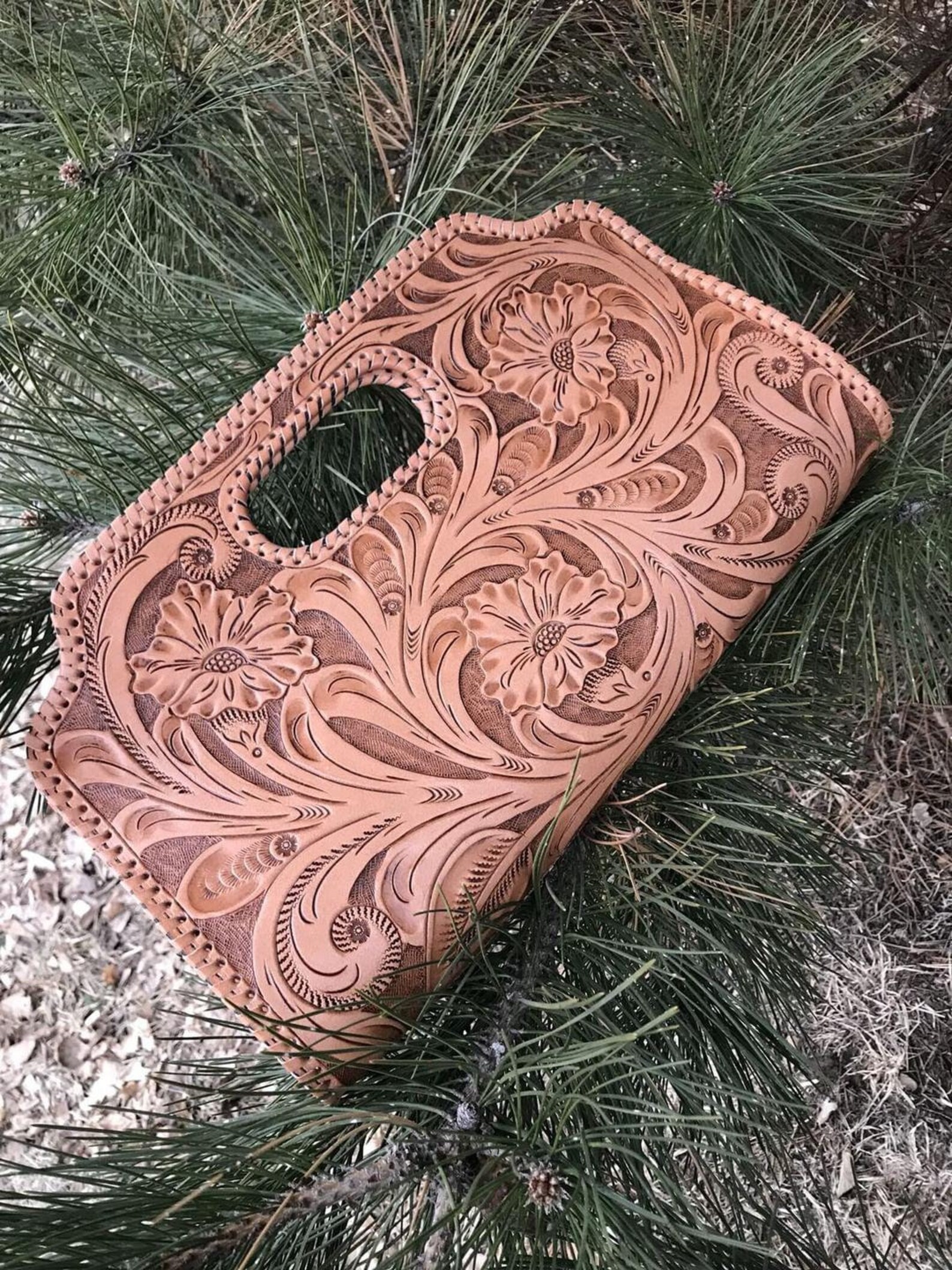 Leather Clutch | Handcrafted Honey Bag | Floral Western Purse ...