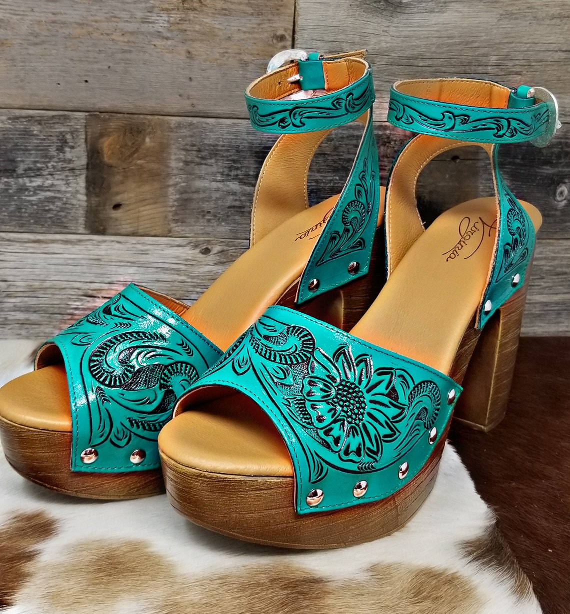 Tooled Leather High Heels. Launching SALE Handcrafted. Any - Etsy