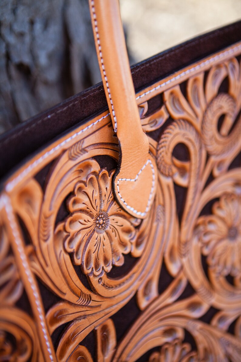 Leather Tote Handcrafted Tooled Bag Floral Bag CUSTOM - Etsy