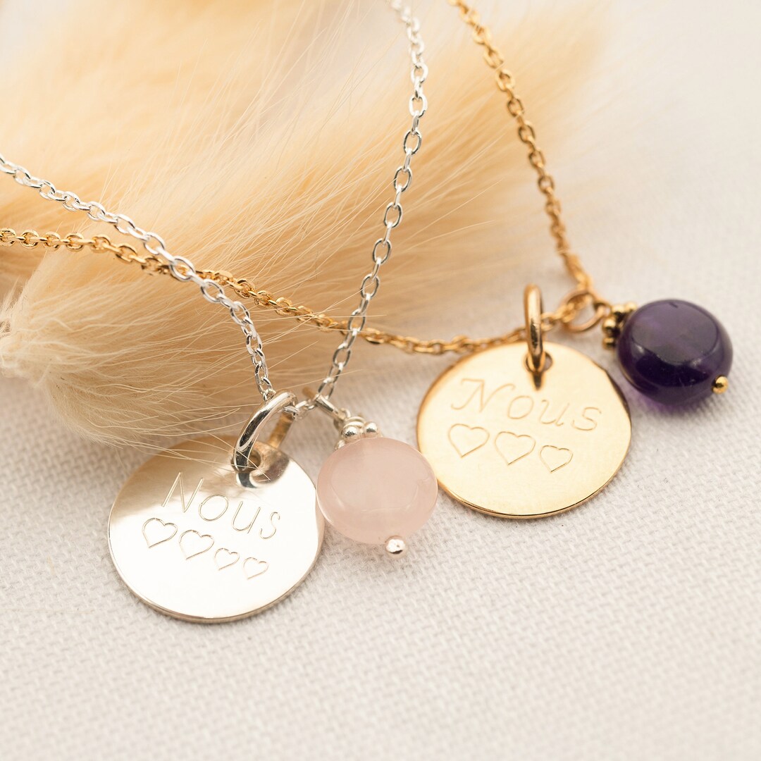 Collier Personnalisé médaille et pierre - Collier Gravé pour soeur ...