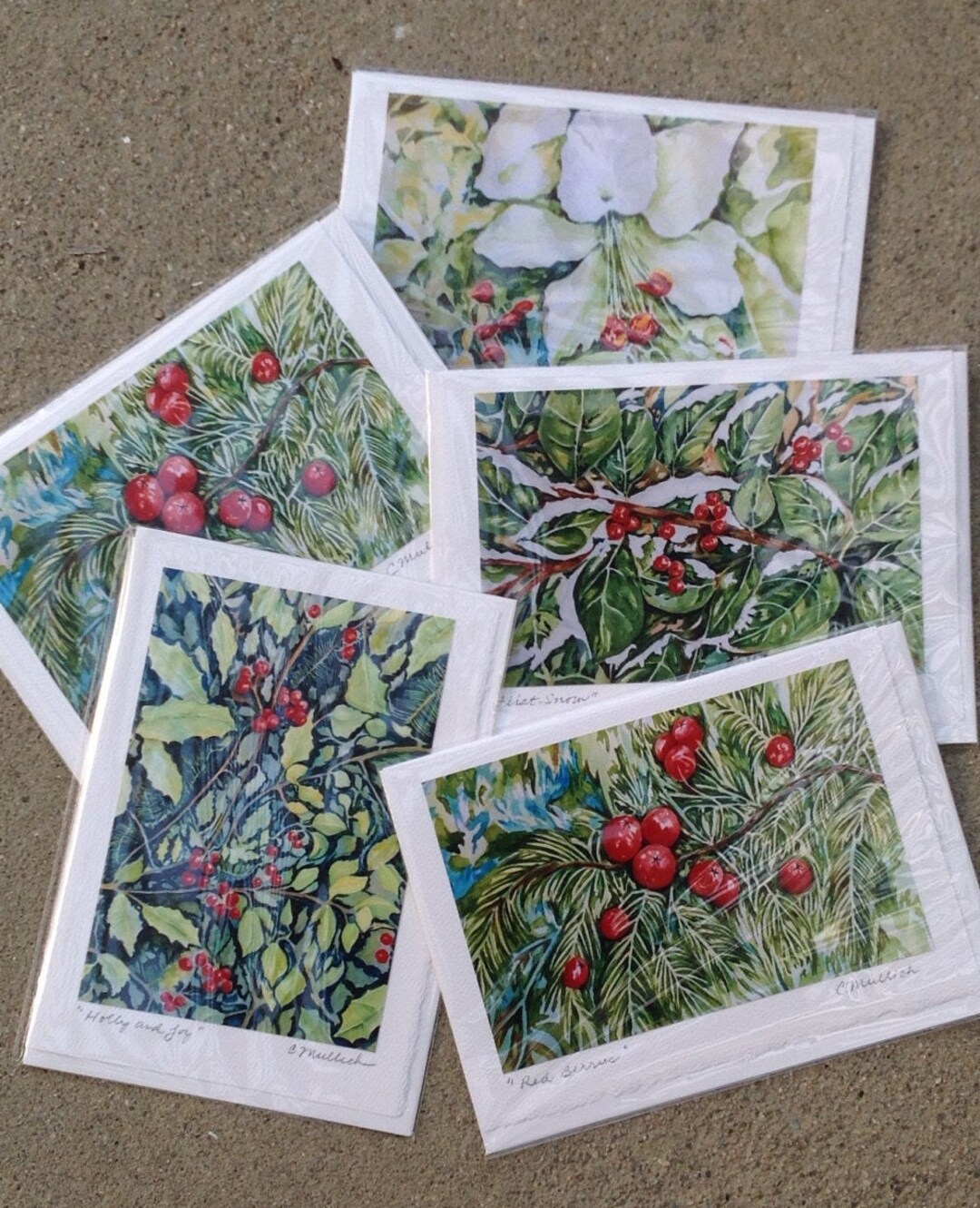 Winter Watercolor Art Cards: Holiday Greeting Note Cards, Set of 5 - Etsy