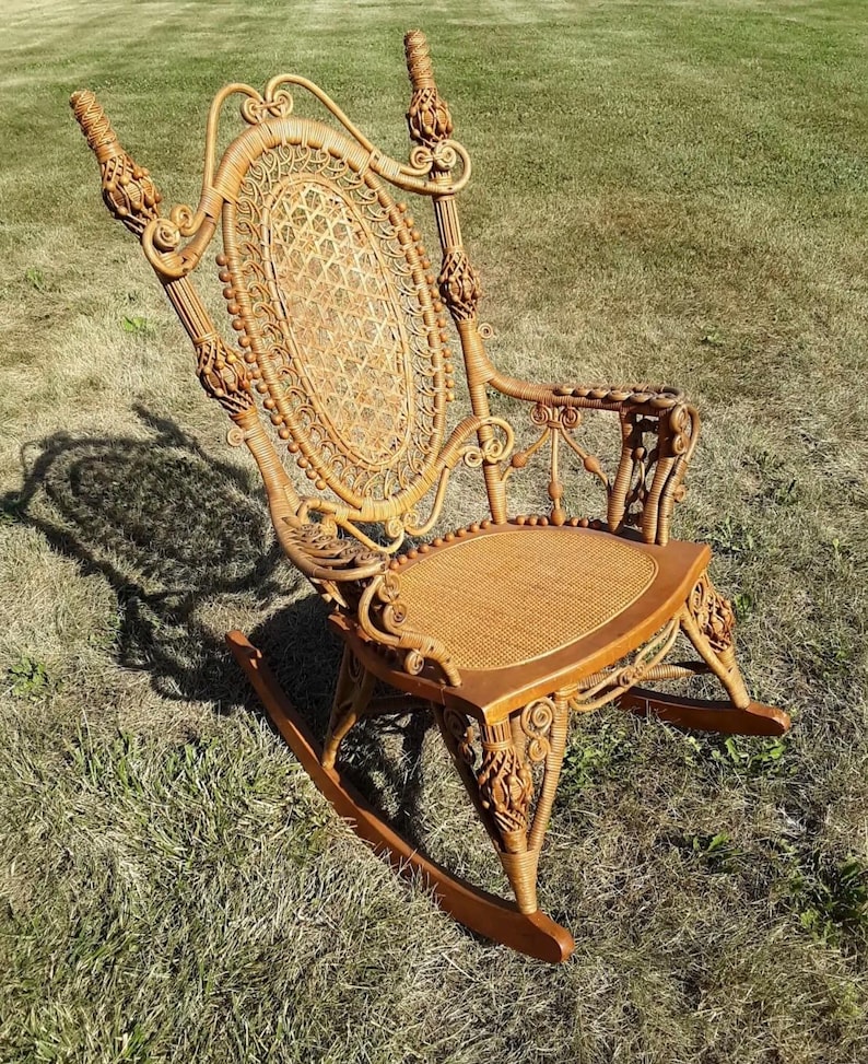 Antique Wicker Rocker Circa 1880’s Rare Victorian Natural Rocking Chair ...