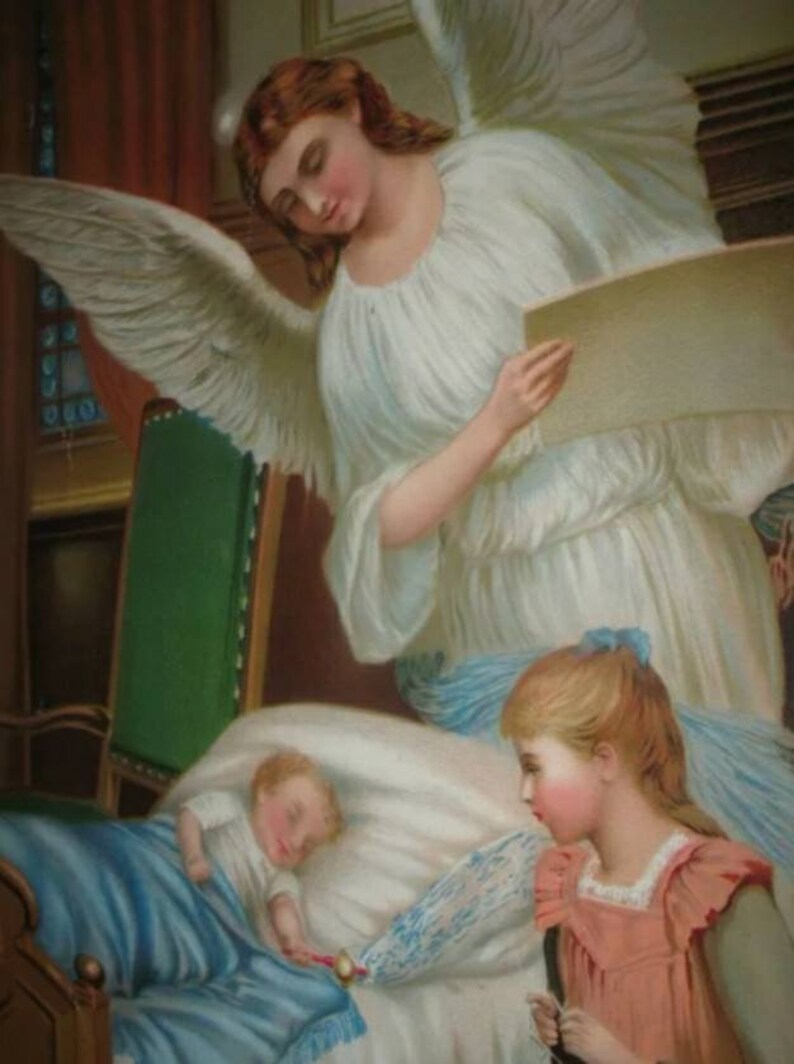 Antique Guardian Angel Lithograph Victorian Children Circa 1890's - Etsy