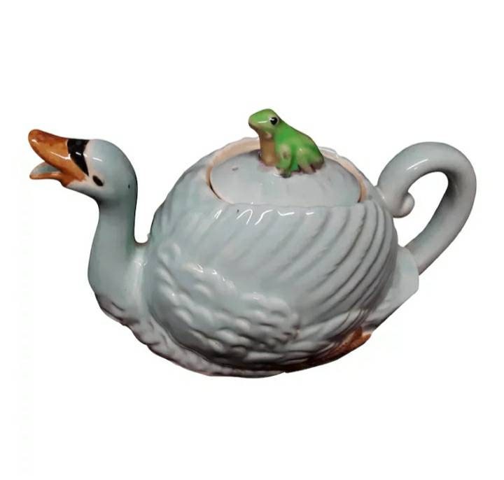 Ceramic Swan and Frog Tea Pot Circa 1940's Japan Large - Etsy