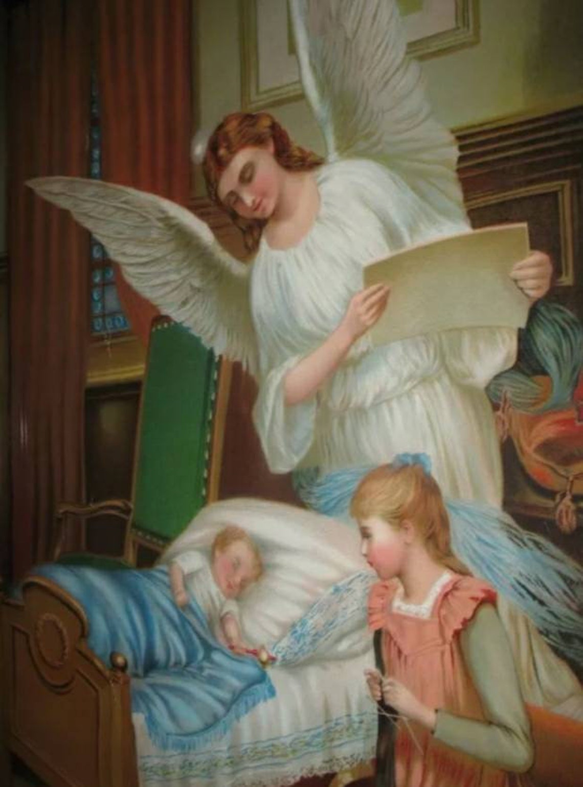 Antique Guardian Angel Lithograph Victorian Children Circa 1890's - Etsy