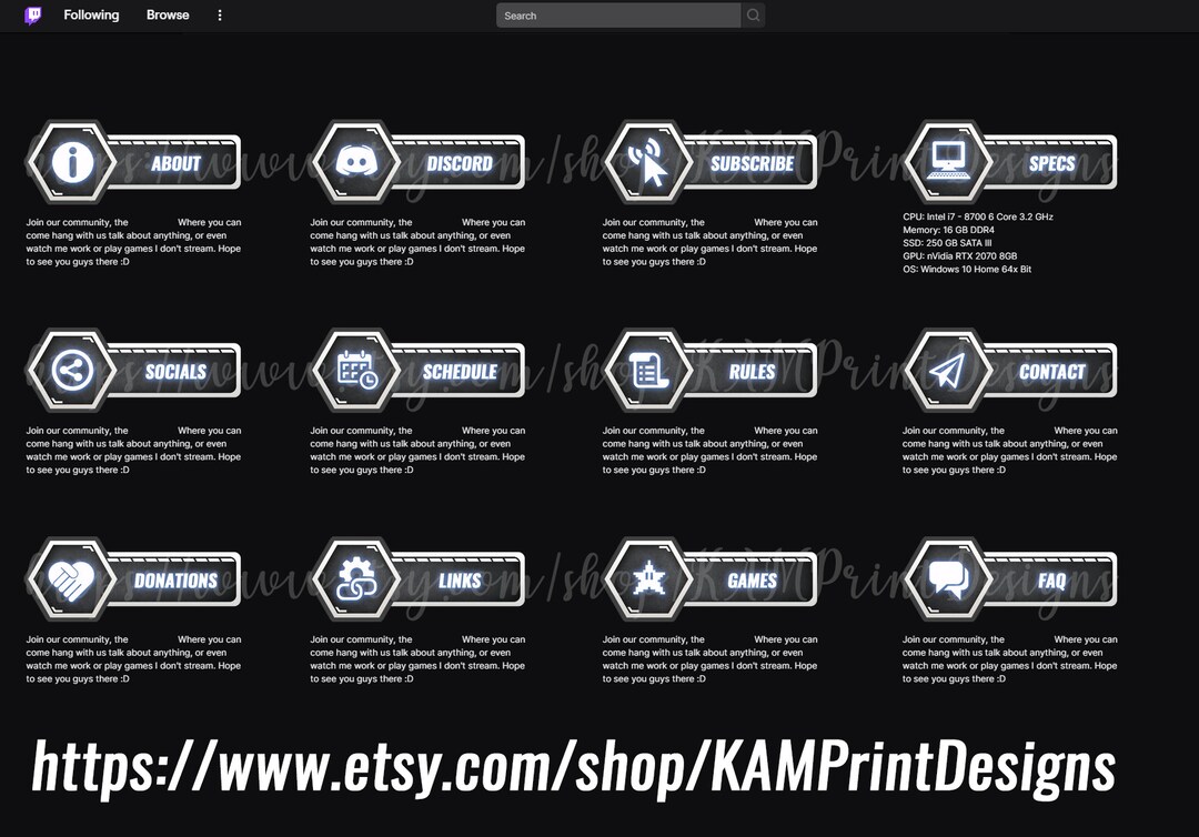 Twitch Panels Hexagon Steel Twitch Panel Design Custom Twitch Panels ...
