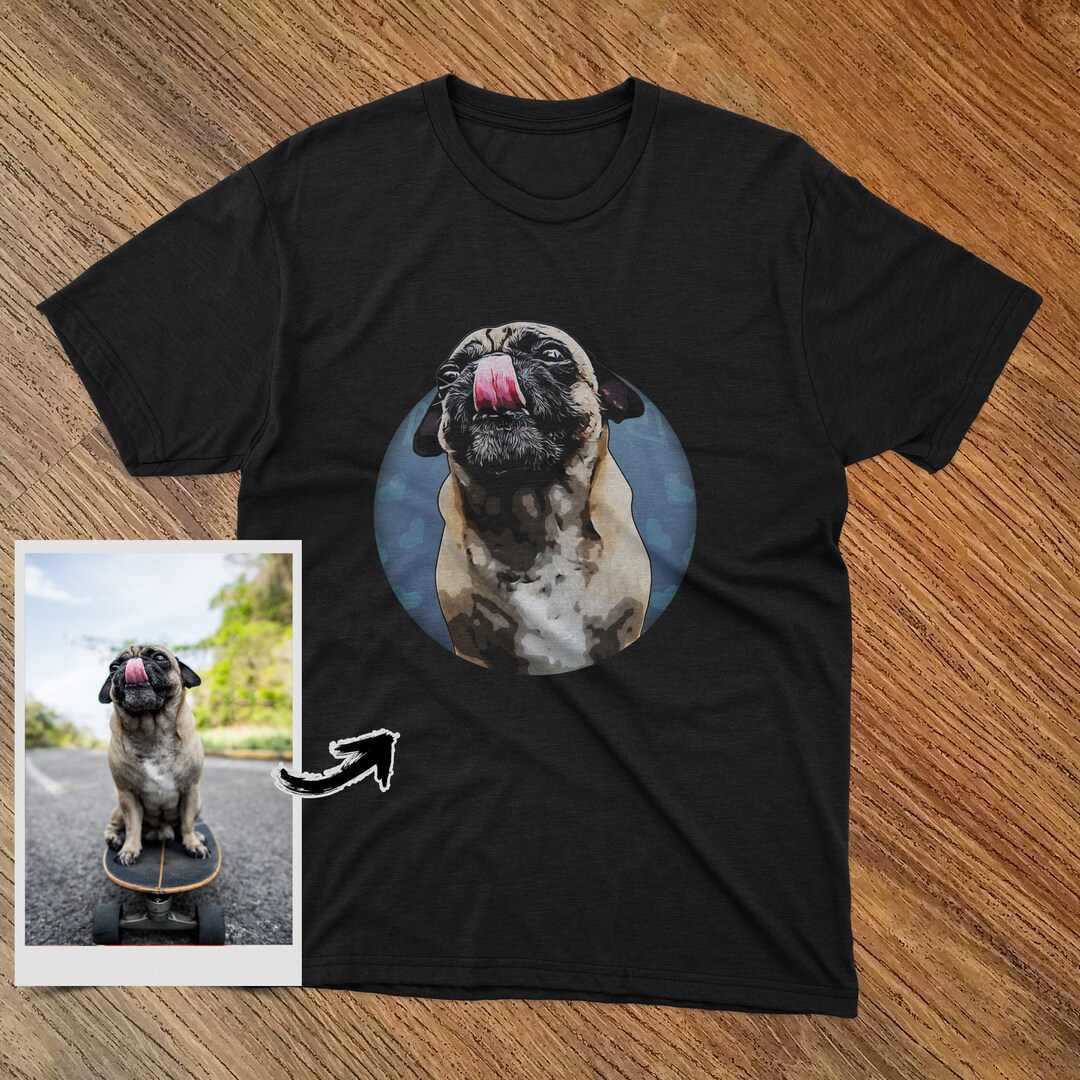 Your Pug Portrait on a Comfortable Unisex Tee T-shirt, Your Own Pug ...