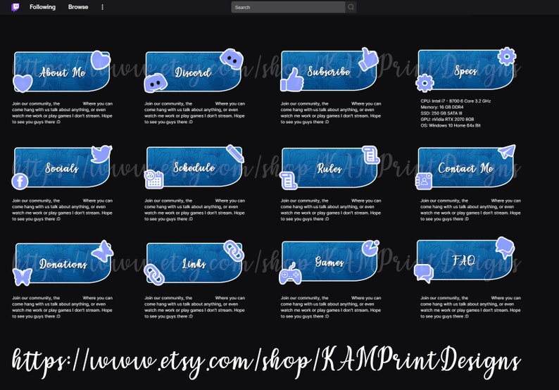 Twitch Panels Blue Floral Twitch Panel Design Custom - Etsy