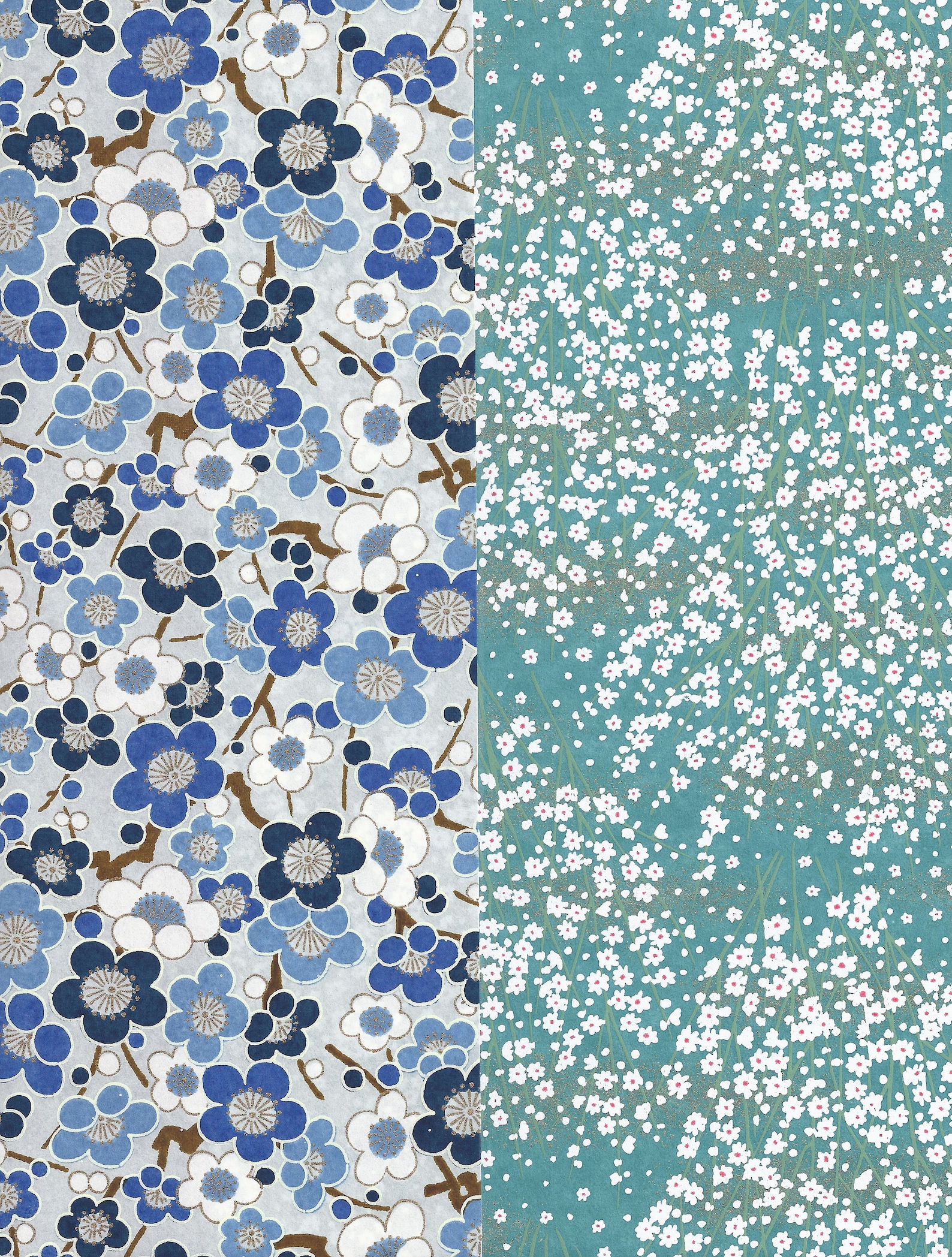 Blue Floral No. 2 Five Piece Chiyogami / Yuzen Japanese Paper ...