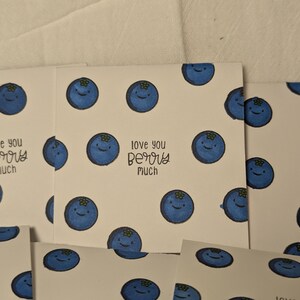 Blueberry Pun Card: 'love You Berry Much' Hand Stamped Notecard - Etsy
