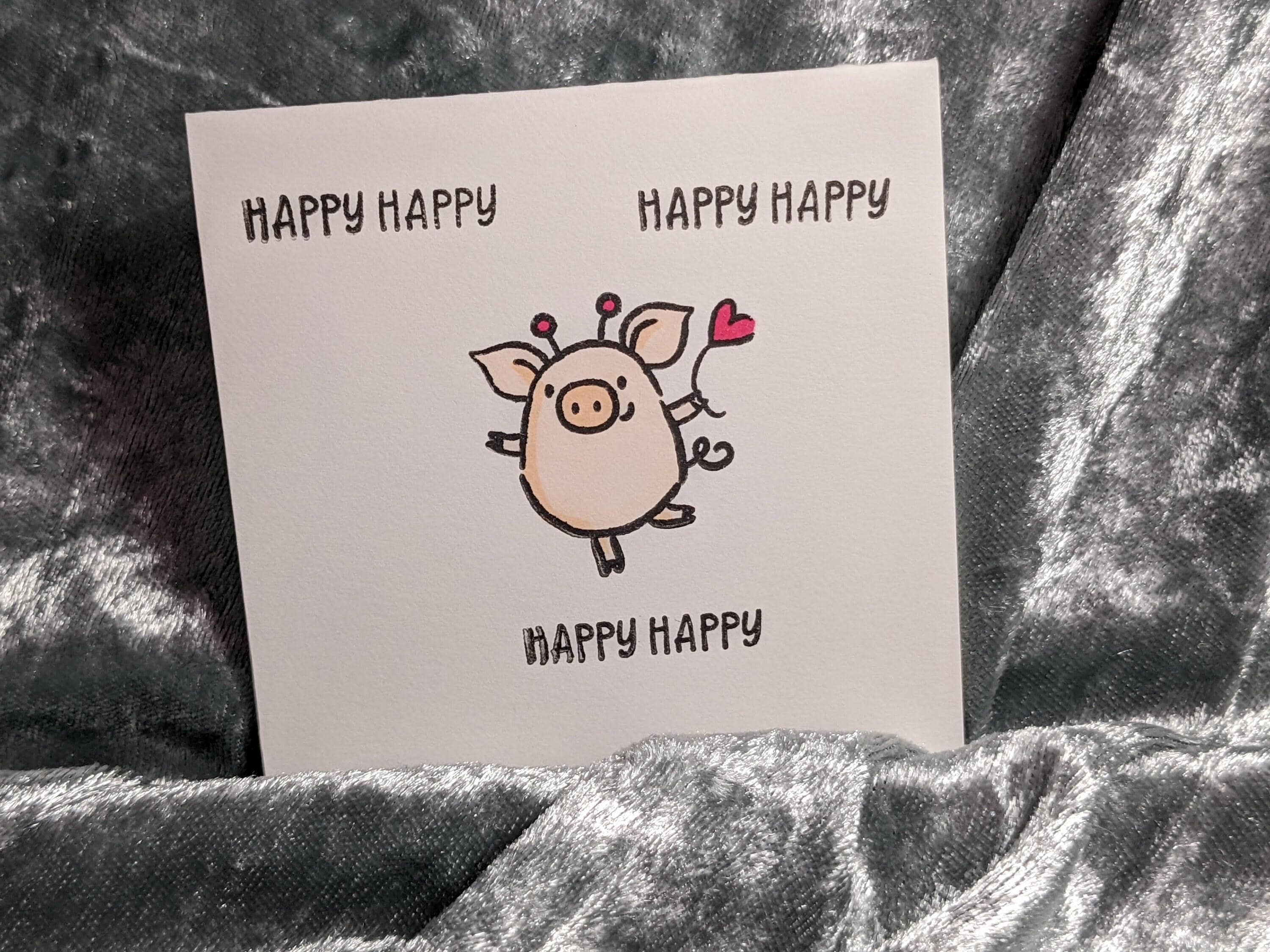 Happy Happy Piggy Mini Card| Gift Tag| Greeting Card| Notecard| Piggie ...