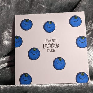Blueberry Pun Card: 'love You Berry Much' Hand Stamped Notecard - Etsy