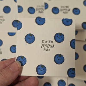 Blueberry Pun Card: 'love You Berry Much' Hand Stamped Notecard - Etsy