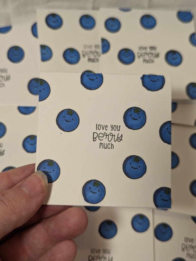 Blueberry Pun Card: 'love You Berry Much' Hand Stamped Notecard - Etsy