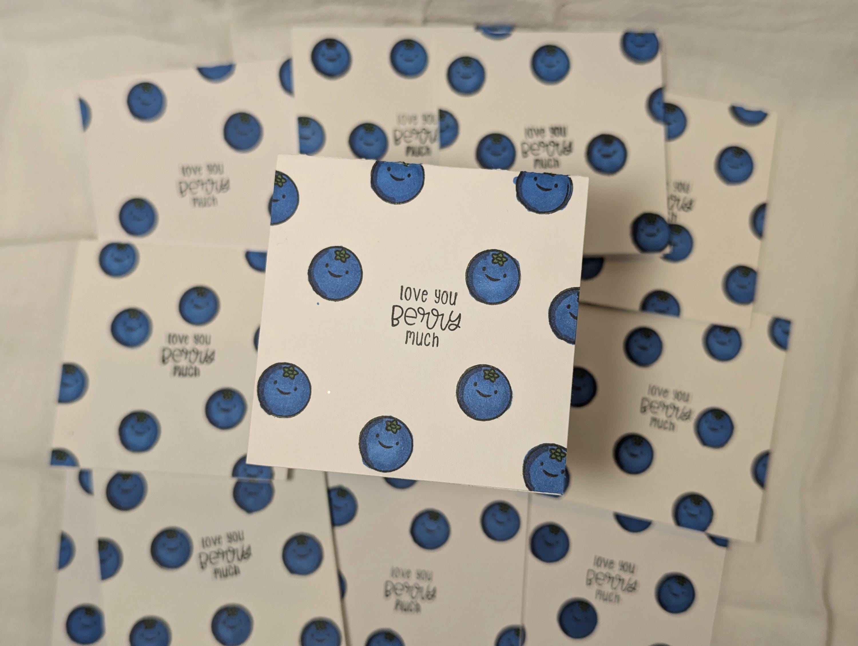 Blueberry Pun Card: 'love You Berry Much' Hand Stamped Notecard - Etsy