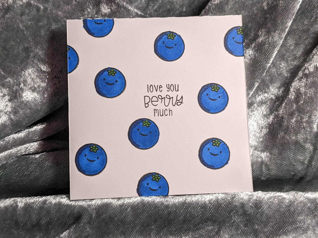 Blueberry Pun Card: 'love You Berry Much' Hand Stamped Notecard - Etsy