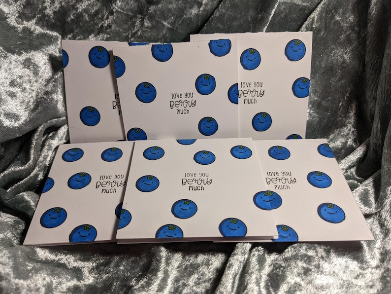Blueberry Pun Card: 'love You Berry Much' Hand Stamped Notecard - Etsy