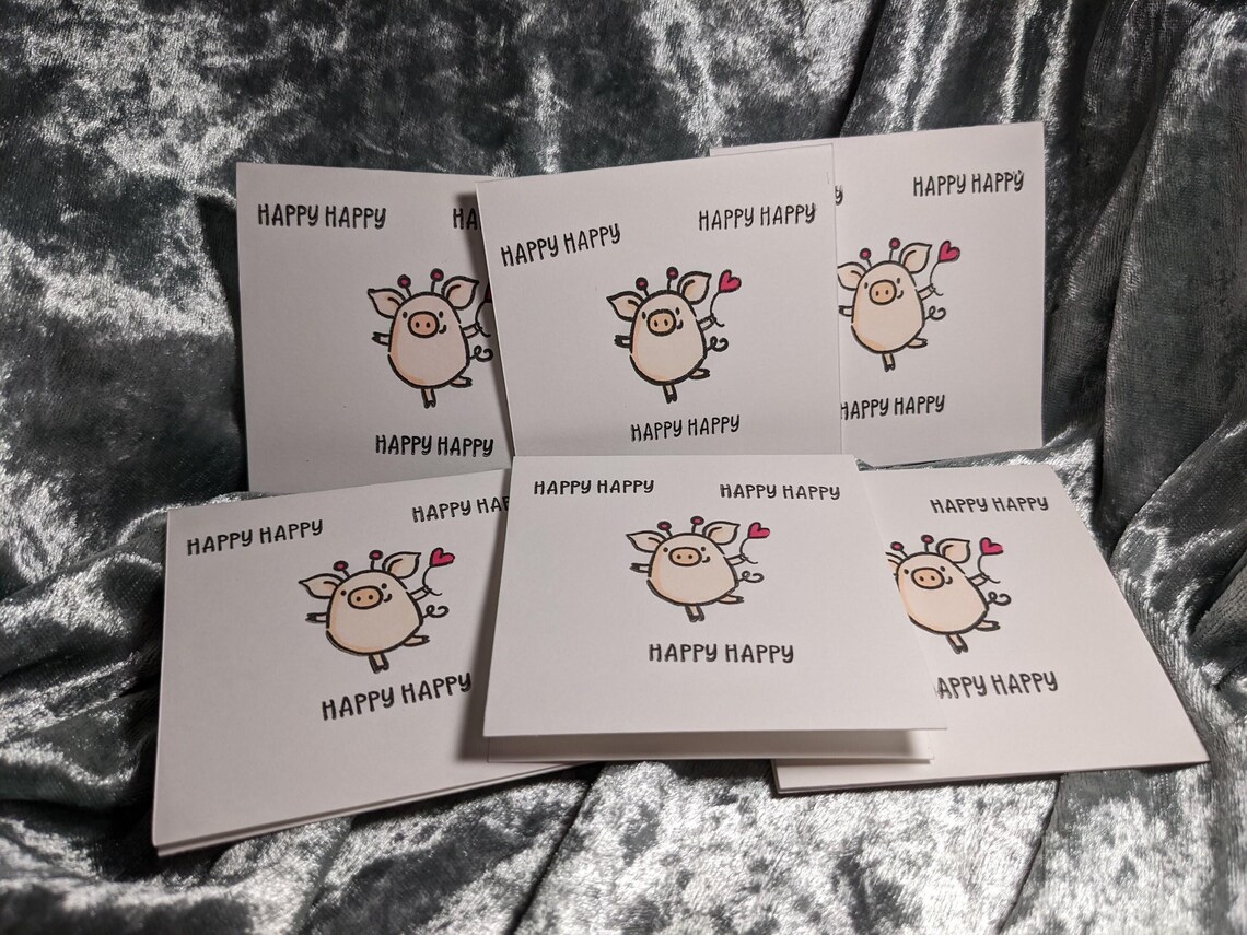 Happy Happy Piggy Mini Card| Gift Tag| Greeting Card| Notecard| Piggie ...