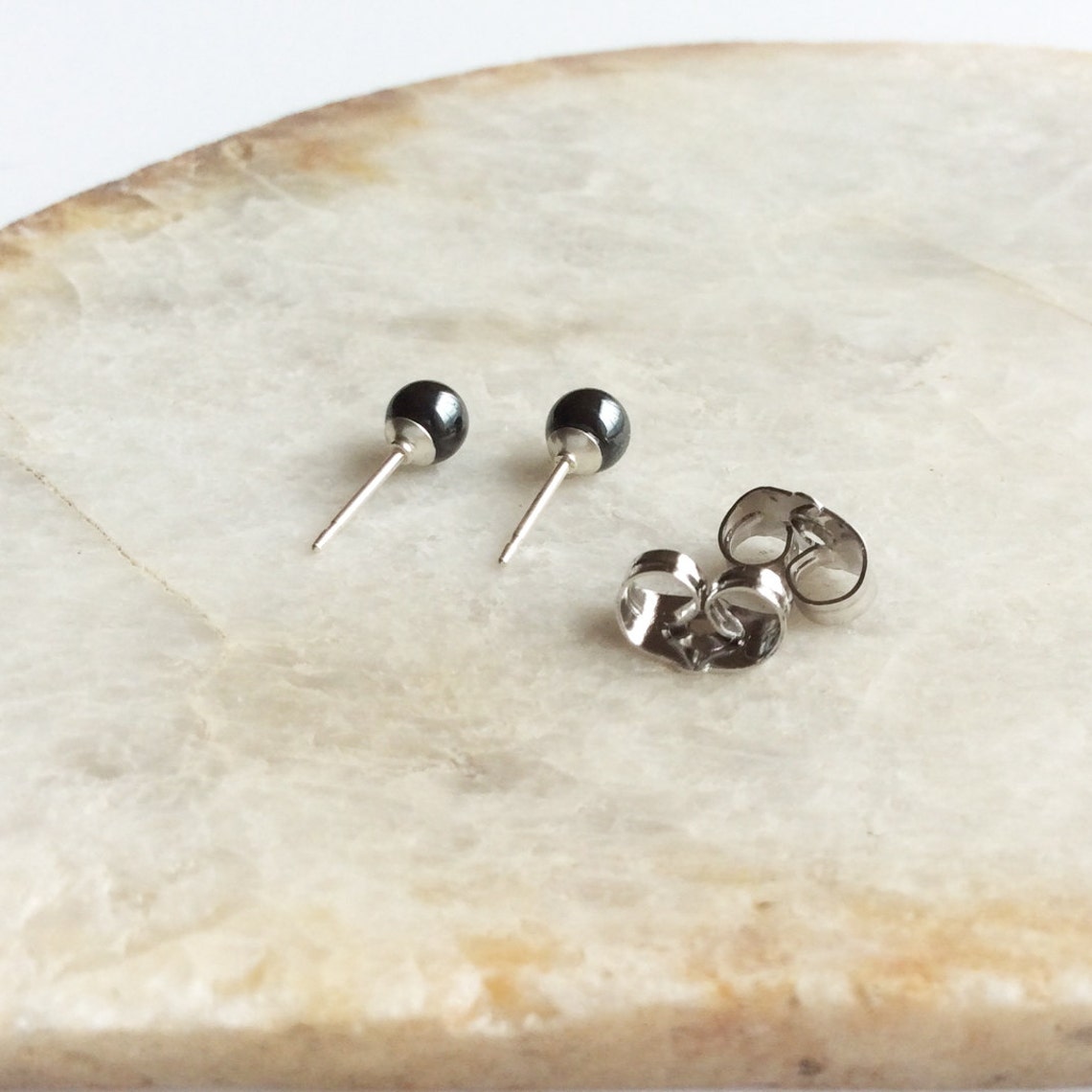 Hematite Stud Earrings 4mm, Grey Earrings, Hematite Jewelry, Gray Stone ...