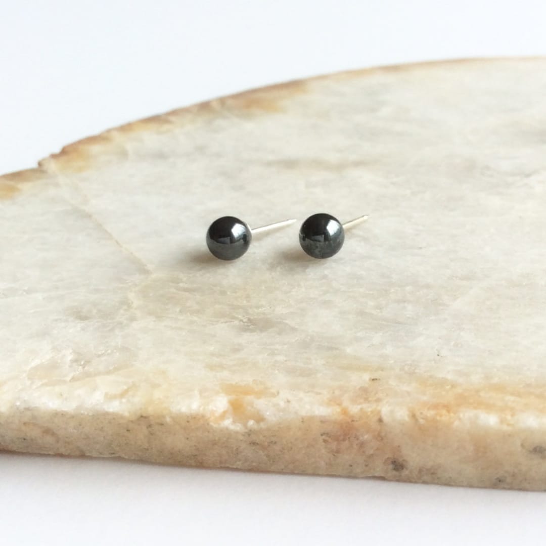 Hematite Stud Earrings 4mm, Grey Earrings, Hematite Jewelry, Gray Stone ...