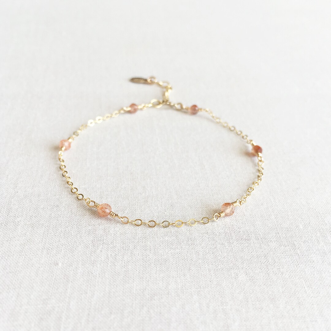 Oregon Sunstone Bracelet With Adjustable Chain, Dainty Gold Bracelet ...