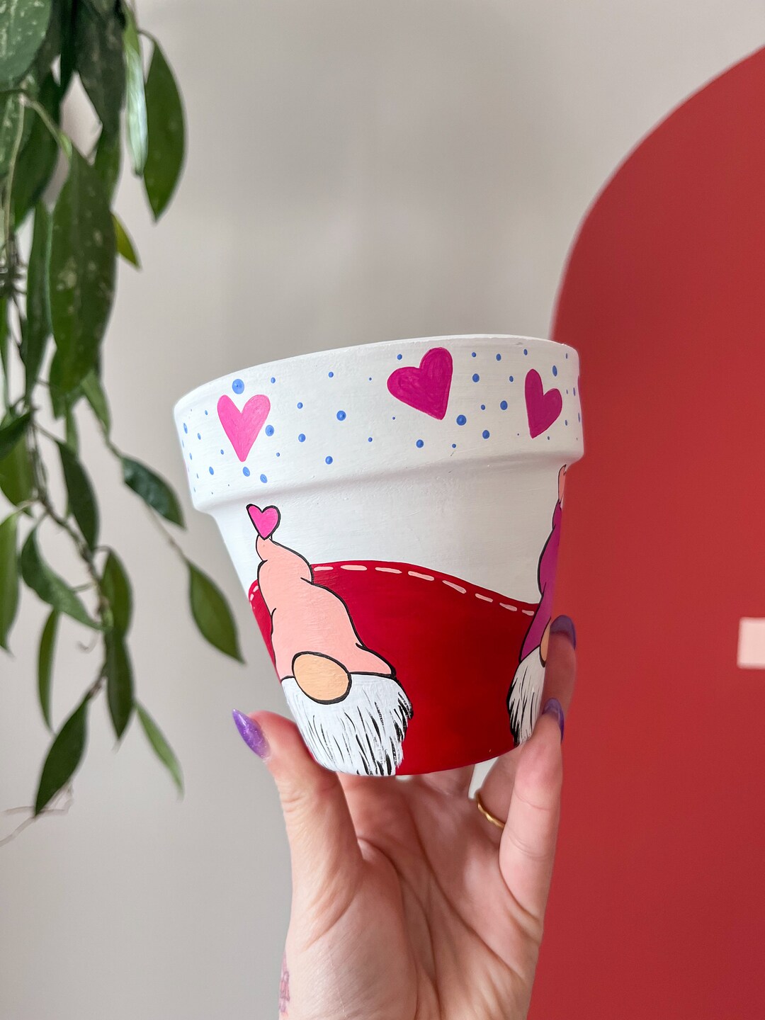 Heart Gnome Painted Pot - Etsy