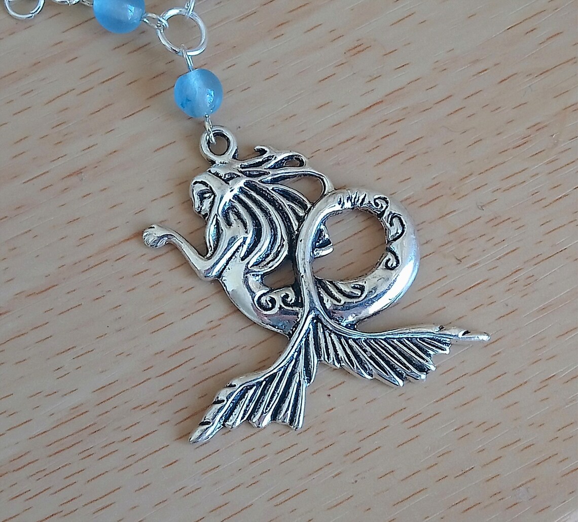 Silver Plated Shaggy Loops Mermaid Necklace With Aquamarine | Etsy