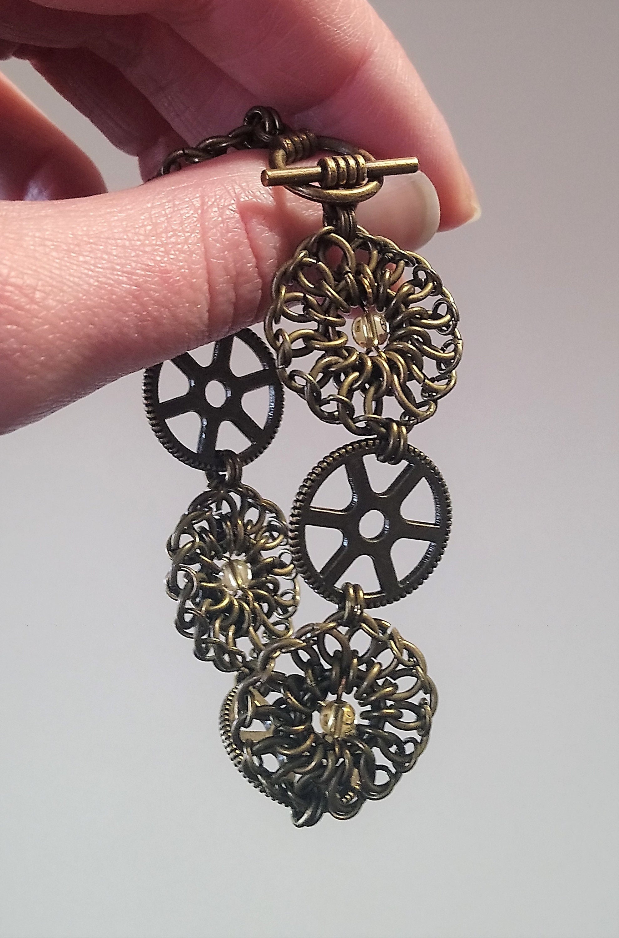 Bronze Steampunk Chainmaille Gear Bracelet With Citrine - Etsy