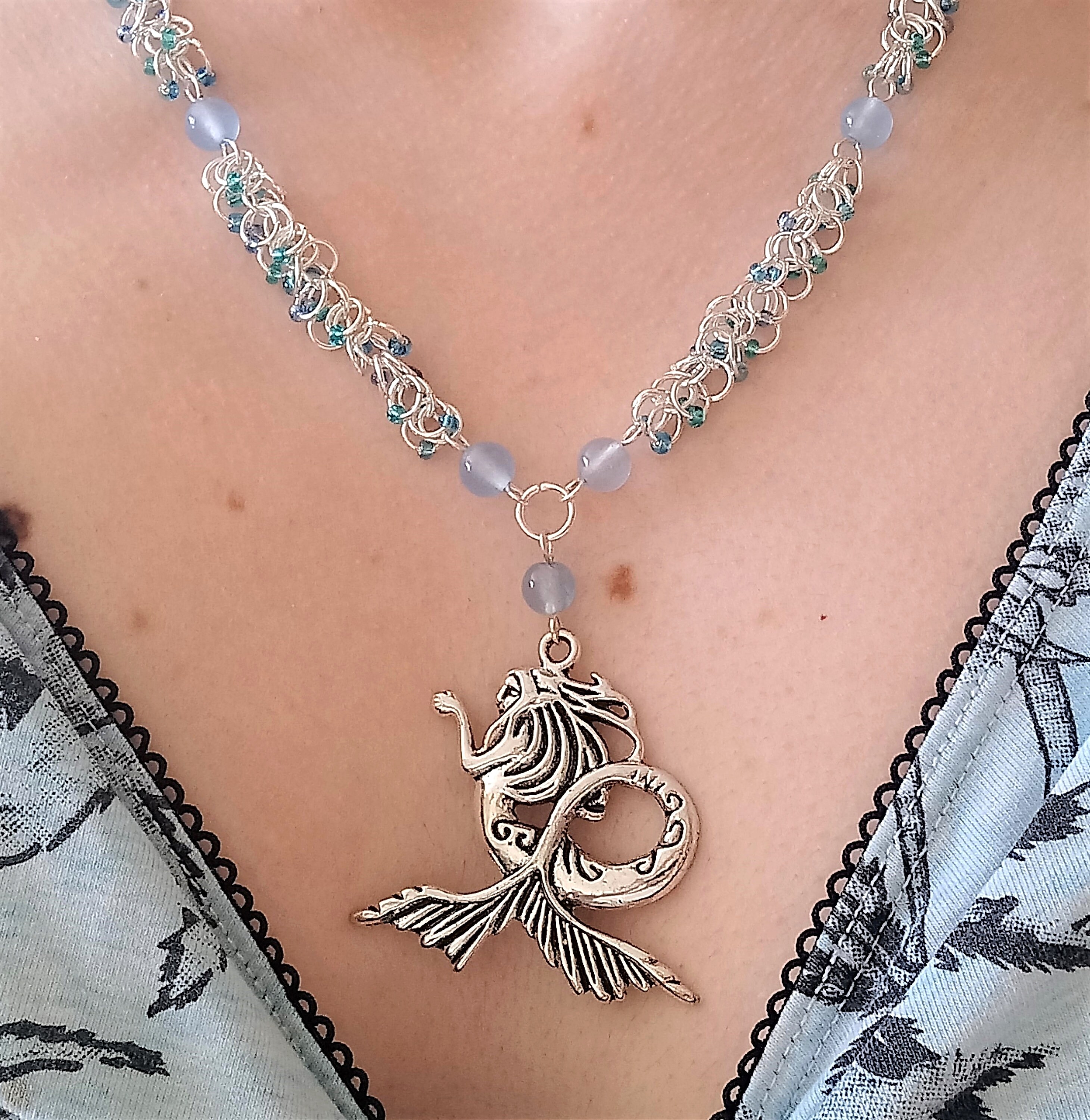Silver Plated Shaggy Loops Mermaid Necklace With Aquamarine - Etsy