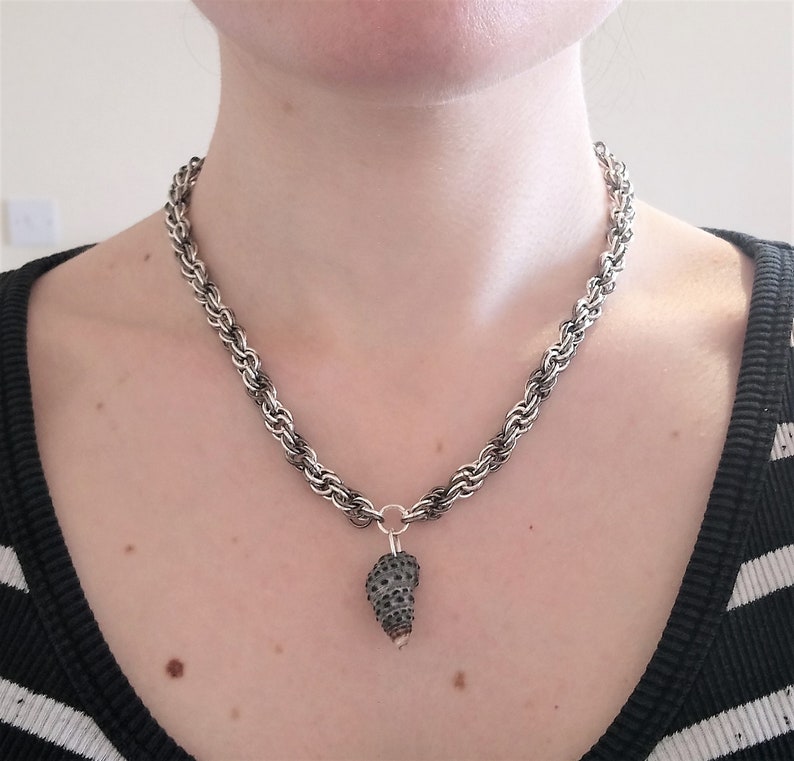 Black and Silver Spiral Seashell Necklace - Etsy