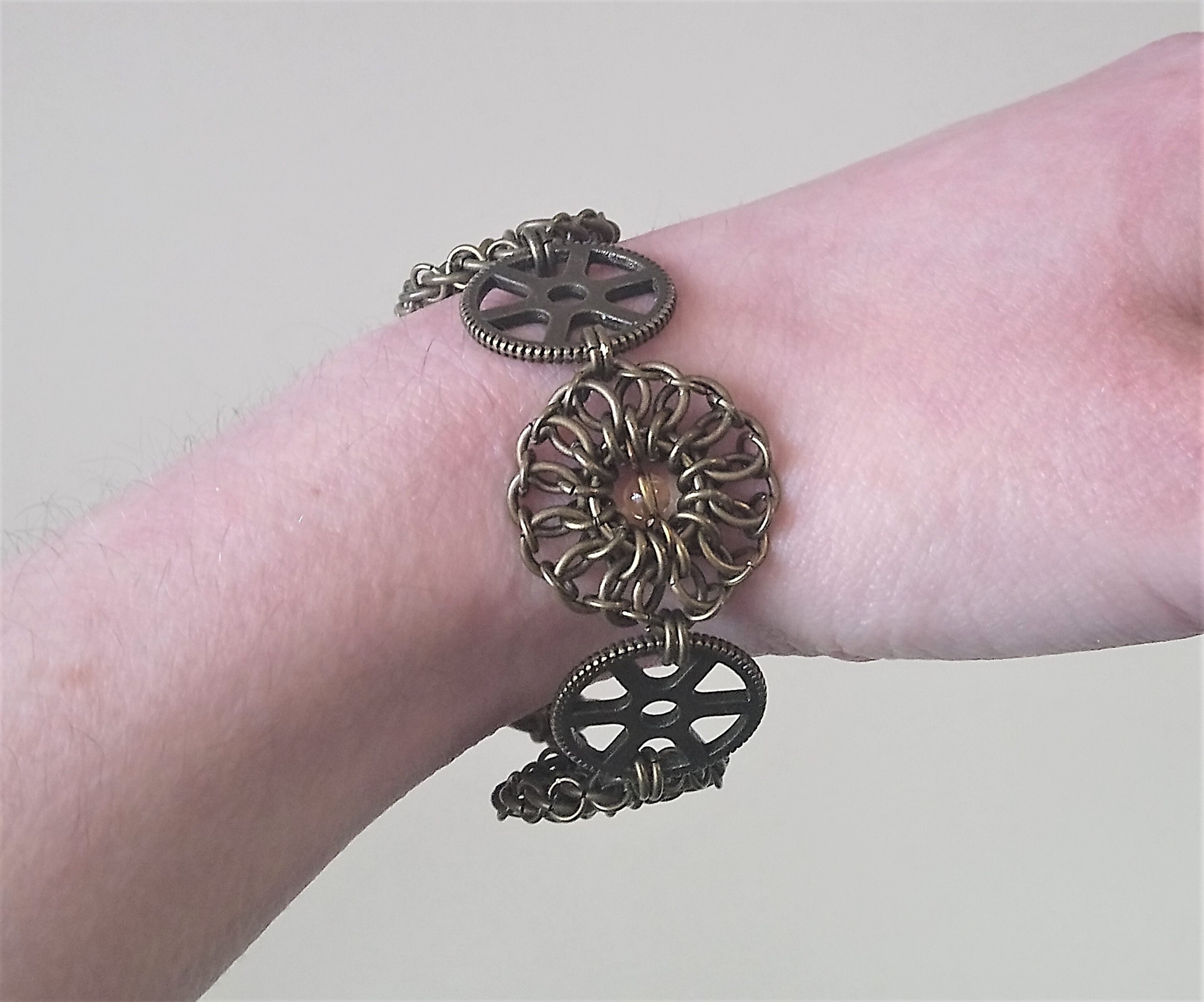 Bronze Steampunk Chainmaille Gear Bracelet With Citrine - Etsy