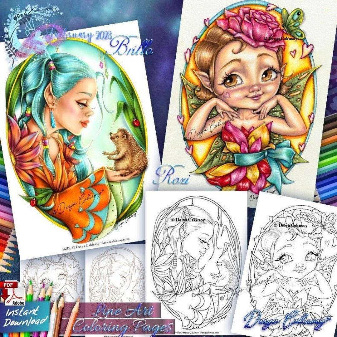Faebruary 2023 Brillo & Rozi Line Art Coloring Pages Printable Instant Download Illustrations ...