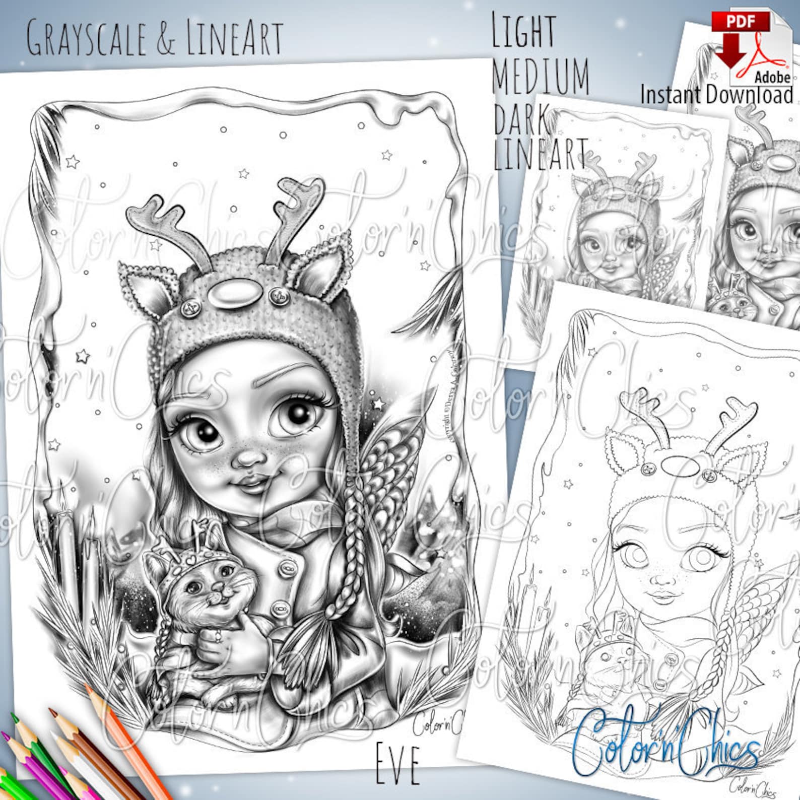 Eve Grayscale & Lineart Illustration Premium Coloring Page for Adults ...