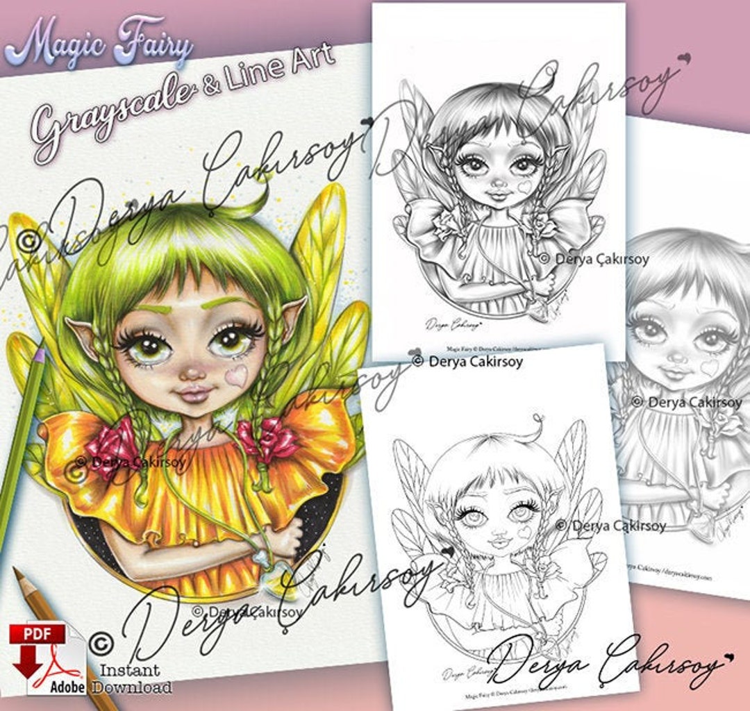 Magic Fairy Coloring Page for All Grownups and Kids Dark & Light ...