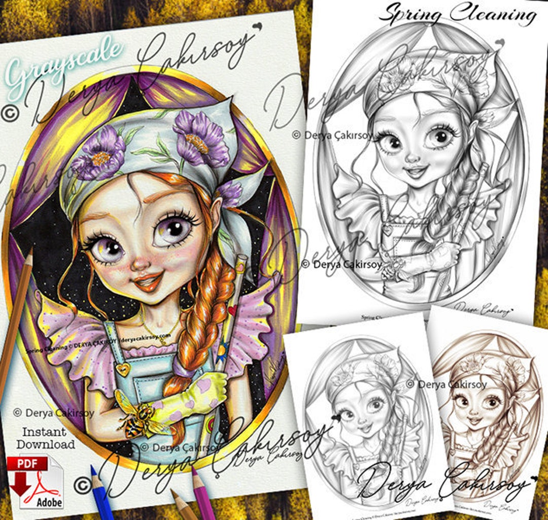 Spring Cleaning Coloring Page for All Ages Dark, Light & Sepia ...