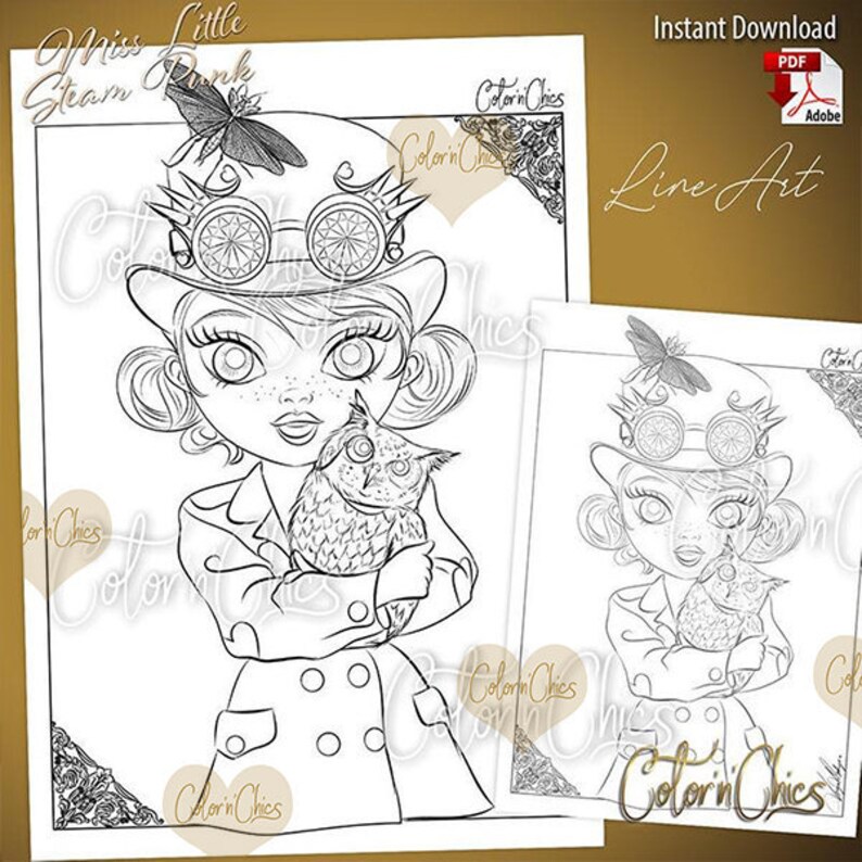 Miss Little Steam Punk ''premium Coloring Page for - Etsy