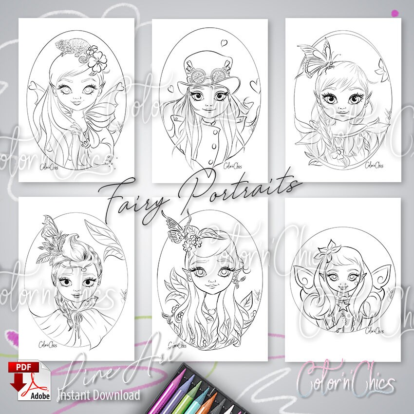 Fairy Portraits Grayscale and Lineart All in 1 Bundle ,dark & Light ...