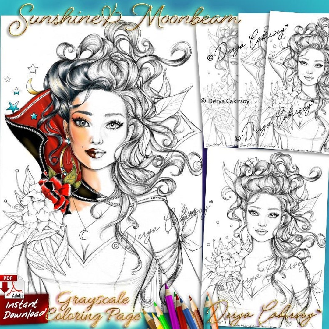Moonbeam & Sunshine premium Coloring Page for Adults ,instant Download ...