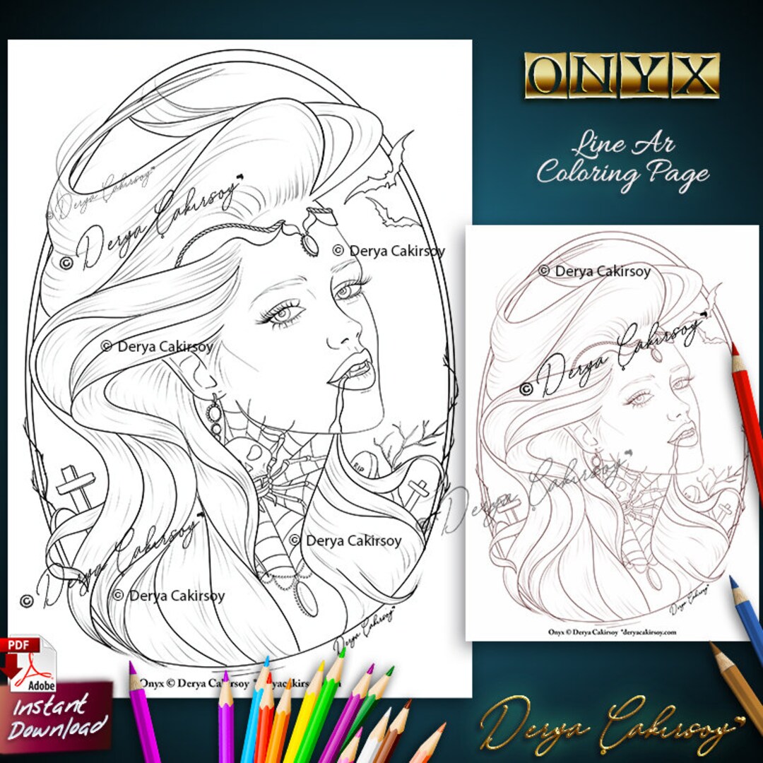 Onyx LINE ART Coloring Page Beautiful Vampire Woman Halloween - Etsy ...