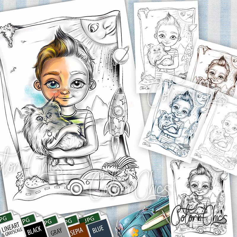 Spike the Cat & Angel the Dog2 Coloring Pages Set | Etsy