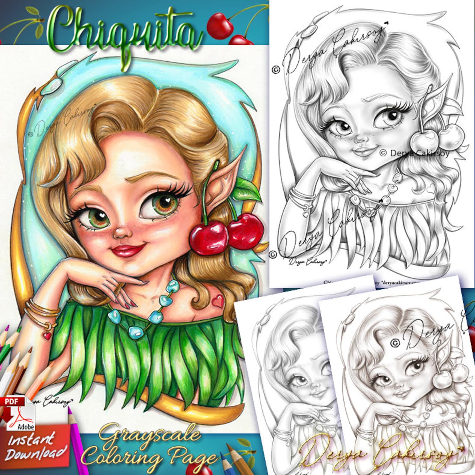 Chiquita Grayscale Coloring Page Llustration Cute Fairy Elf Girl