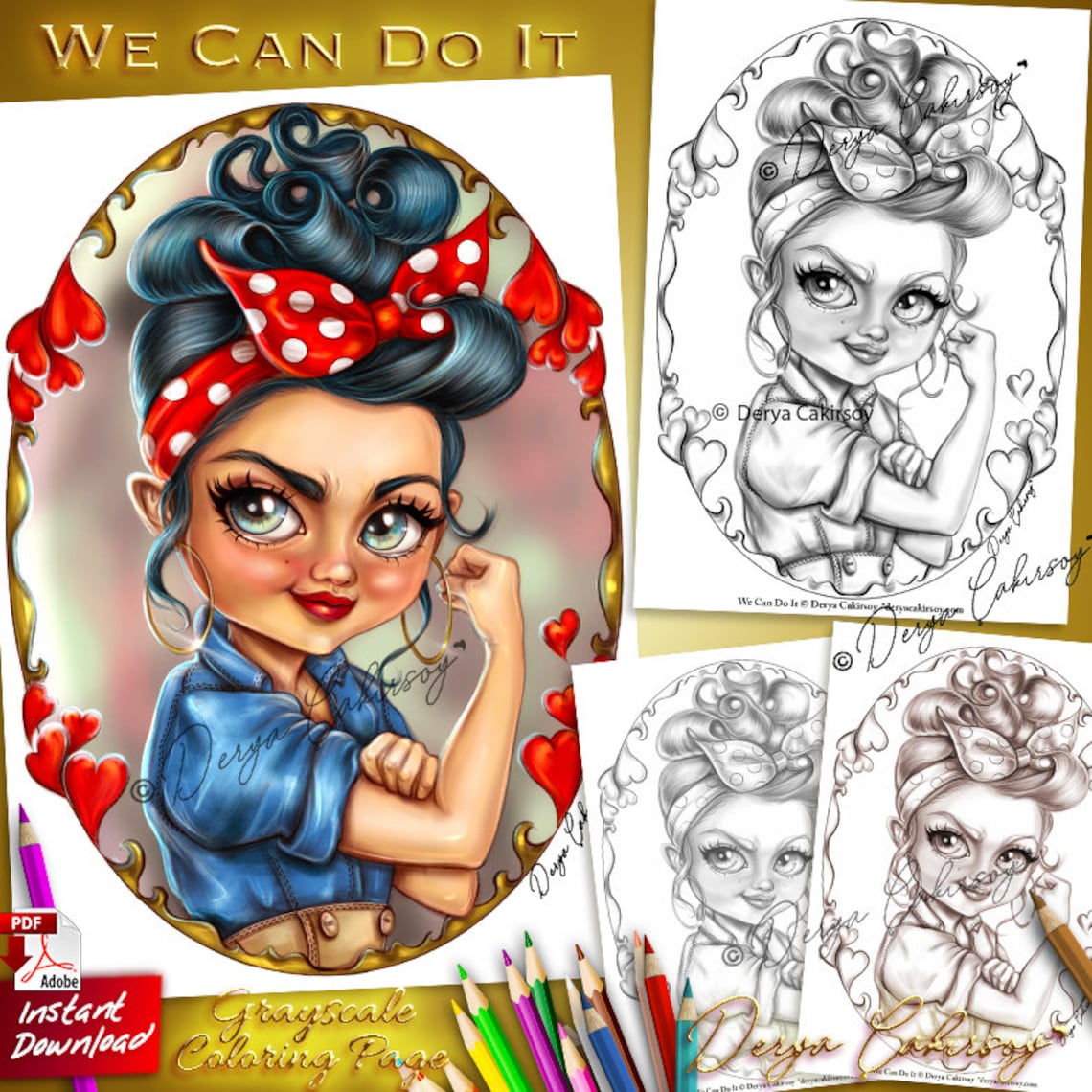 We Can Do It Coloring Page Grayscale Llustration Adorable Big - Etsy