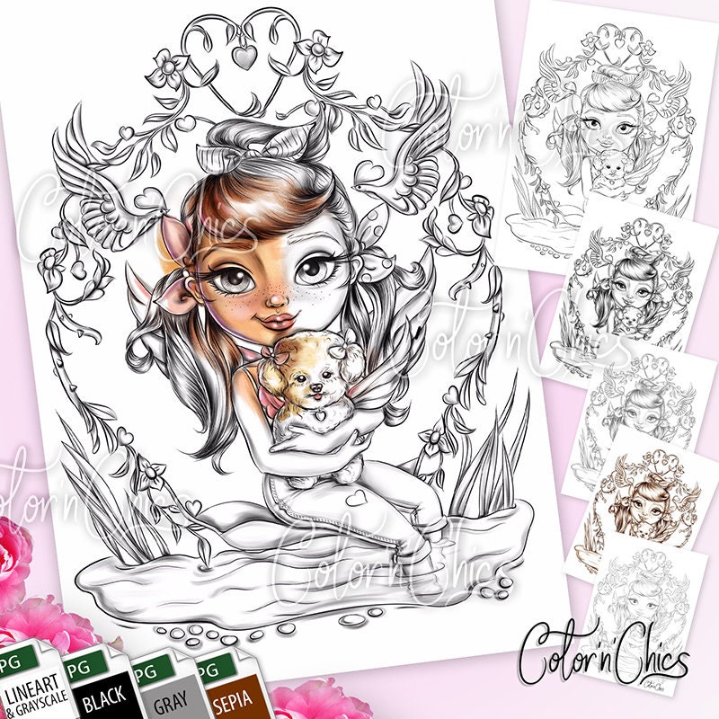 Spike the Cat & Angel the Dog2 Coloring Pages Set | Etsy