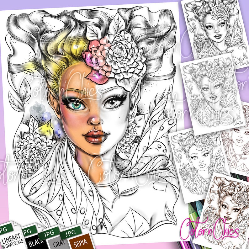 Glam Fairy '' Coloring Page Illustration Printable Original Artwork ...