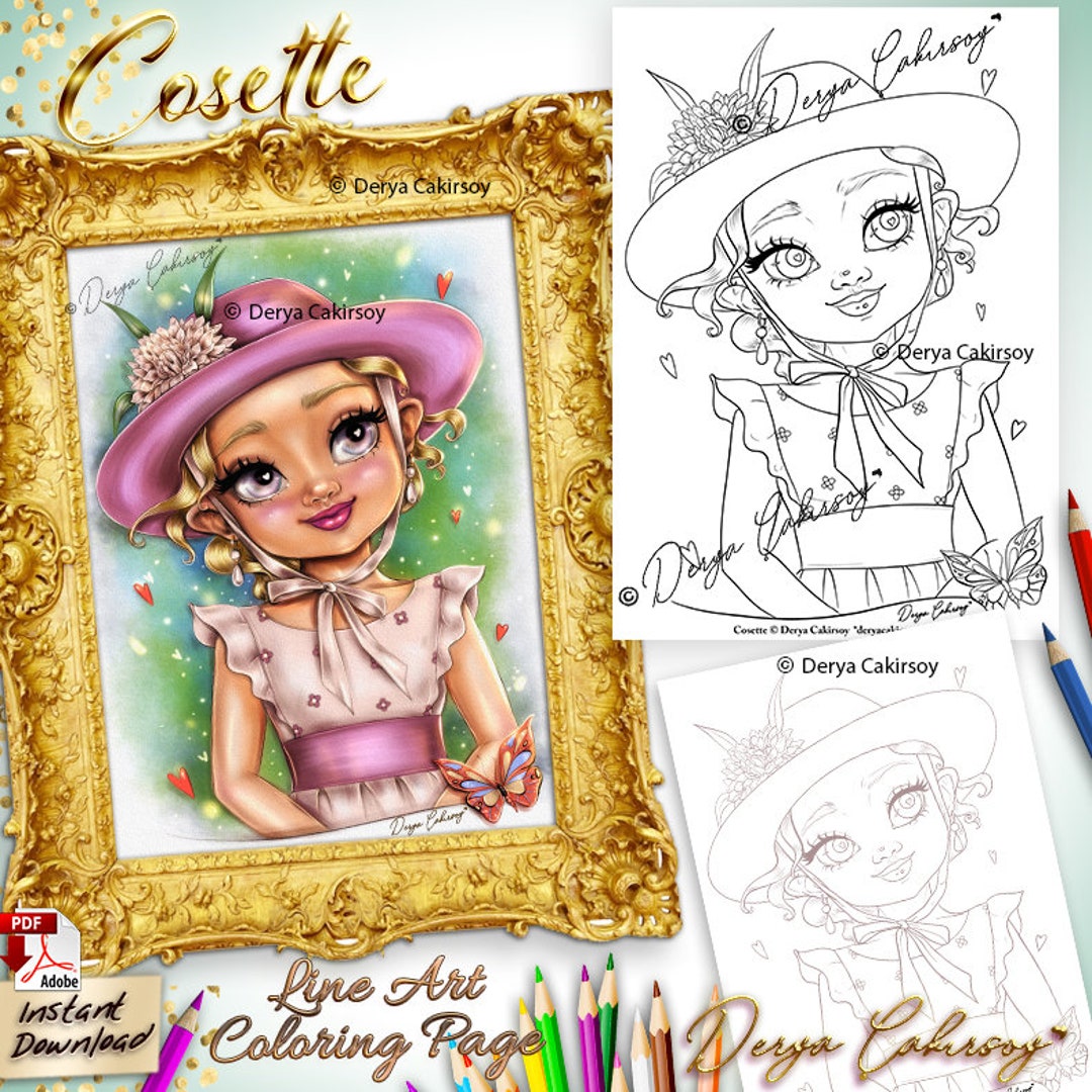 Cosette Line Art Coloring Page ORIGINAL HAND DRAWN Art Cute Pretty Big ...