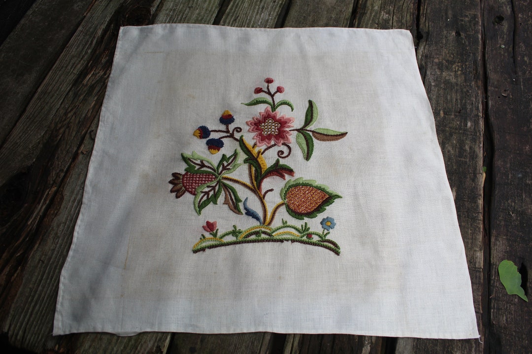 Vintage Jacobean Floral Handmade Crewel Finished Piece - Etsy